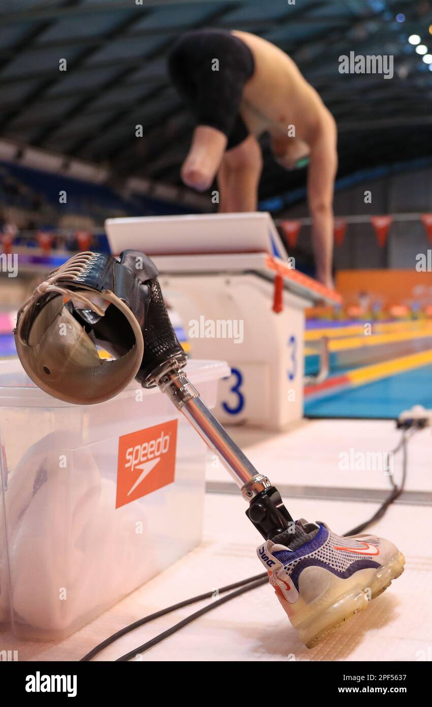 The prosthetic leg of USA’s Matthew Torres during Men’s MC 100m ...