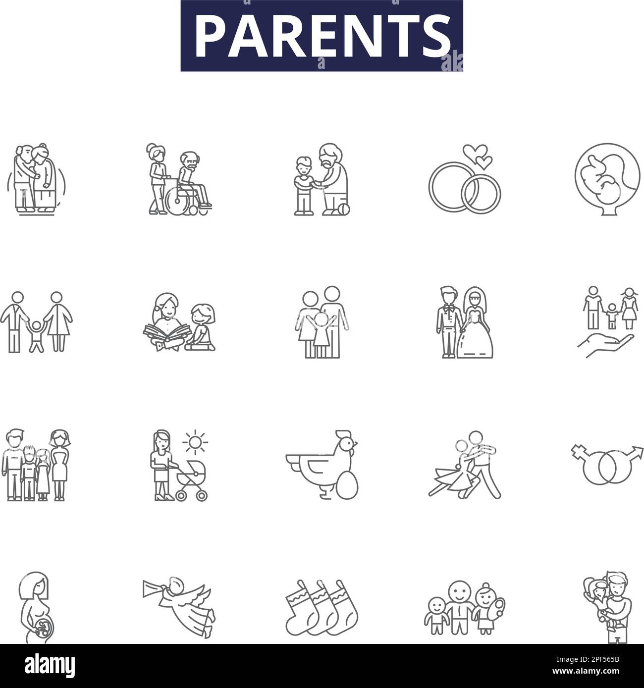 Parents line vector icons and signs. guardians, moms, dads, progenitors ...