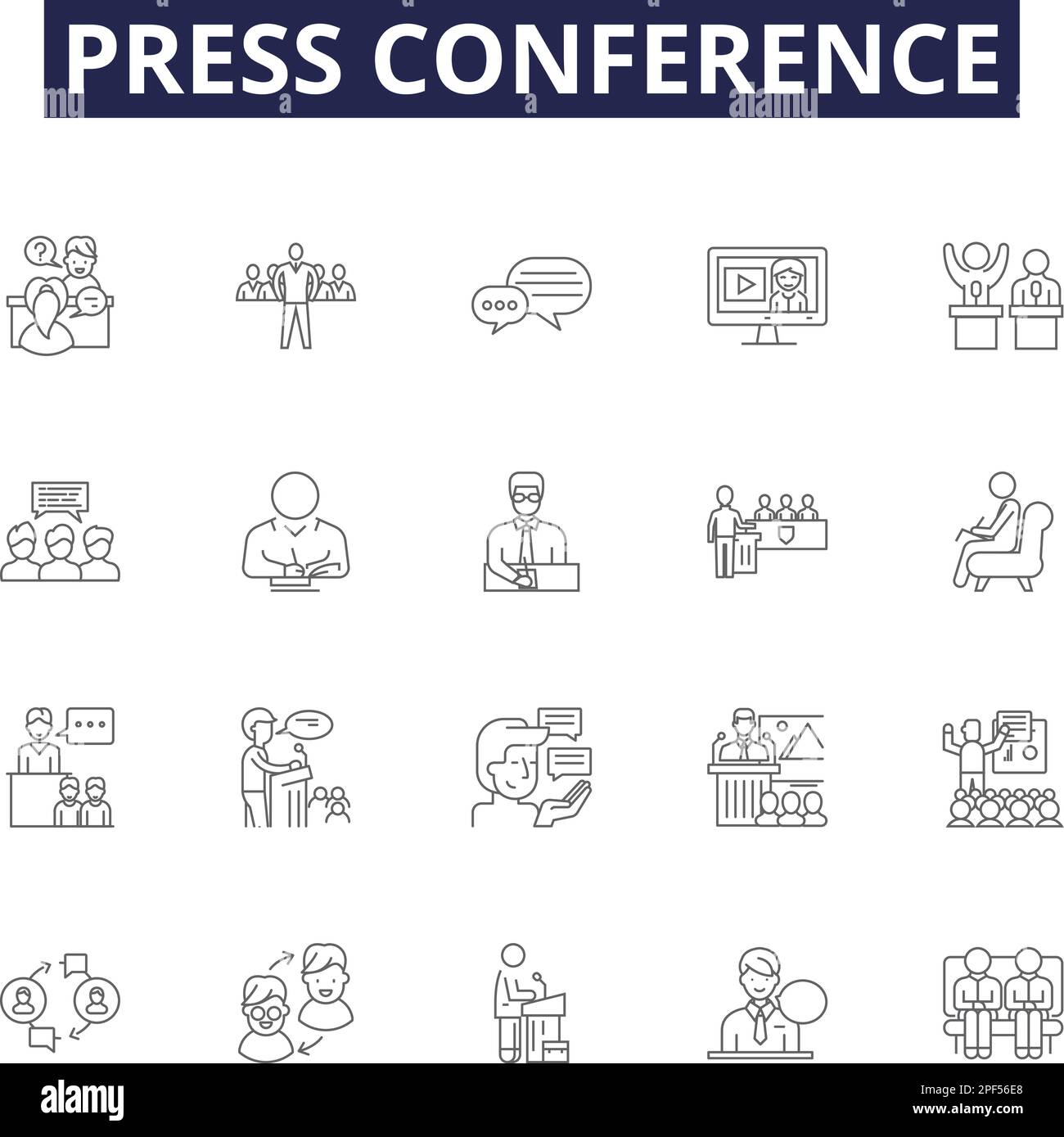 Press conference line vector icons and signs. Conference, Media ... Press conference line vector icons and signs. Conference, Media ...