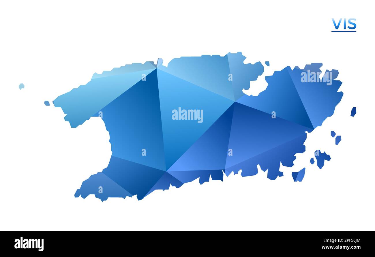 Vector polygonal map of Vis island. Vibrant geometric island in low poly style. Trendy ...