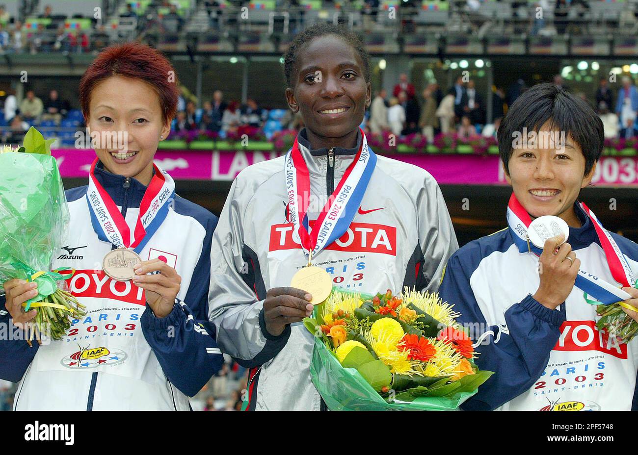 From left: Japan's Masako Chiba, bronze, Kenya's Catherine Ndereba ...