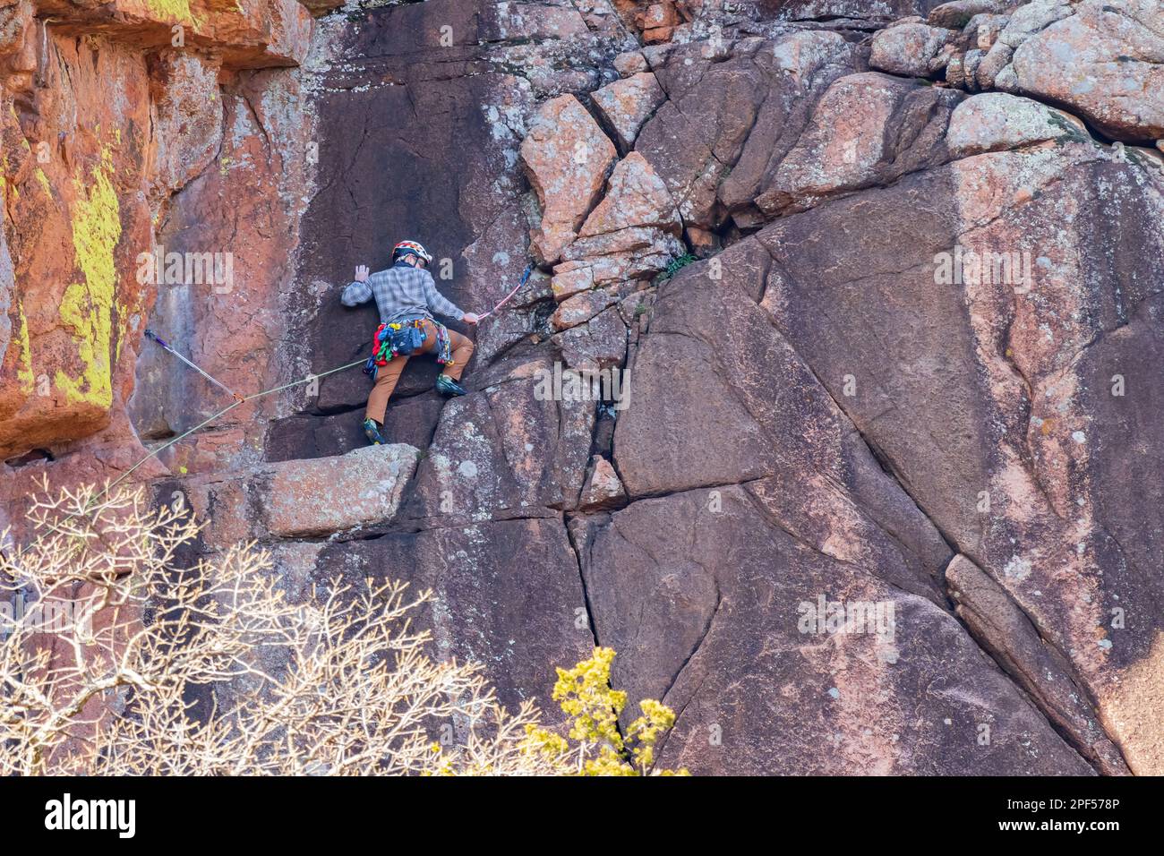 Close up shot of climber climbing in the Wichita Mountains National ...