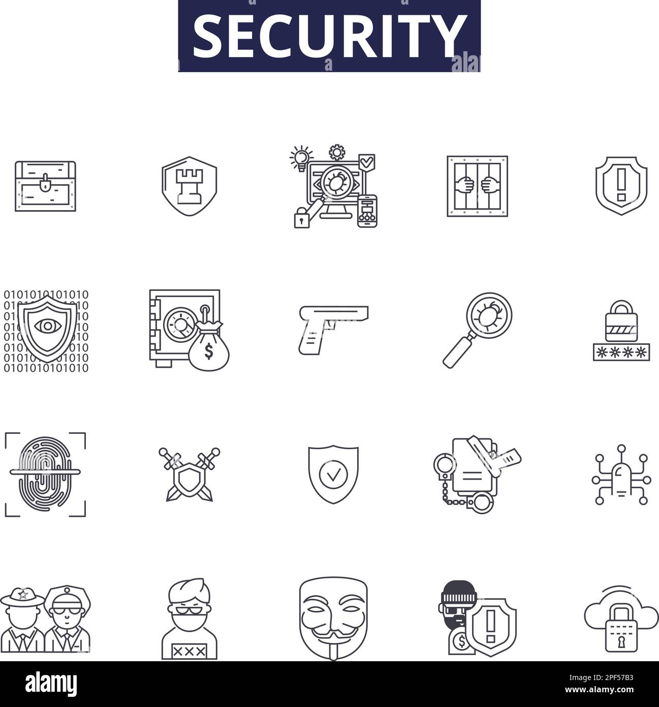 Security line vector icons and signs. Guard, Safekeeping, Shield, Safeguard, Lock, Defense ...