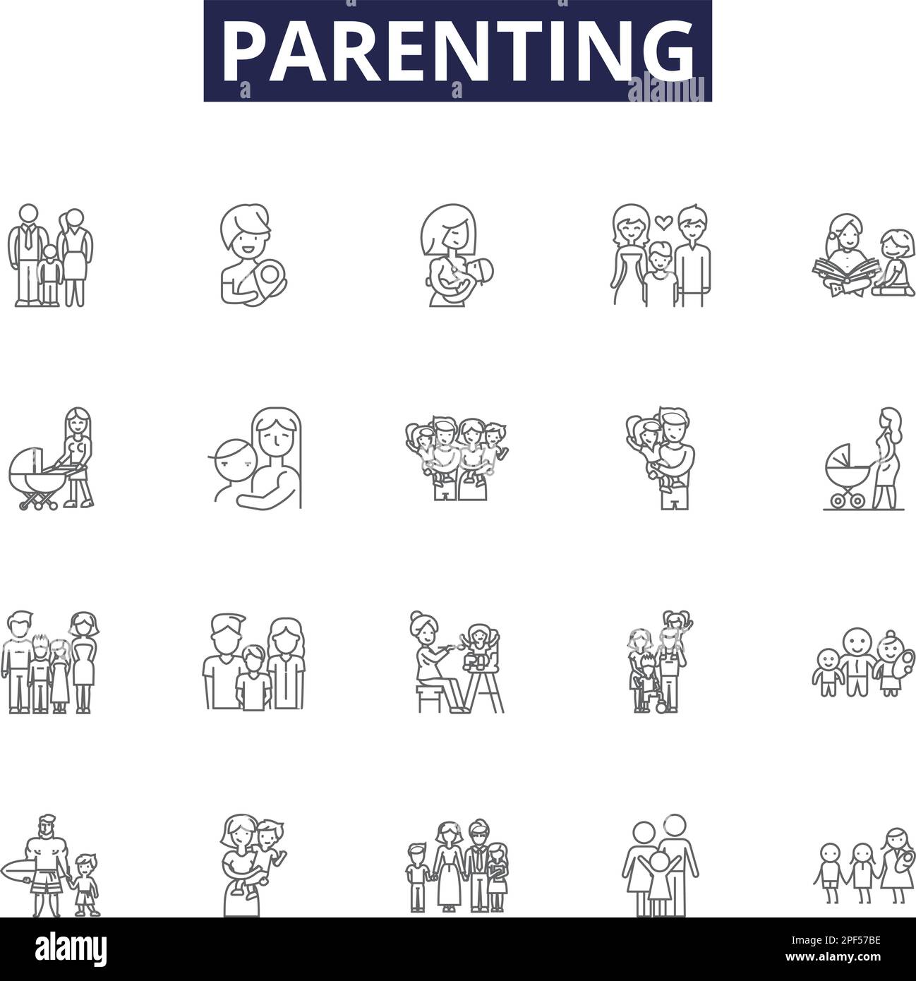 Parenting line vector icons and signs. Mothering, Raising, Nurturing ...