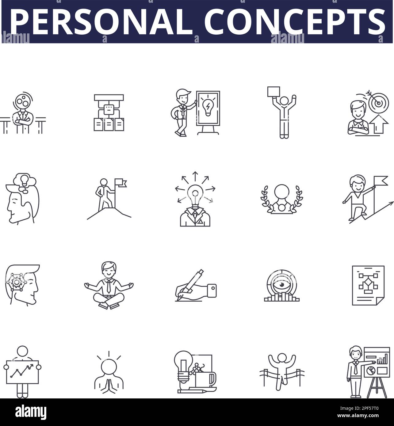 Personal concepts line vector icons and signs. Identity, Beliefs ...