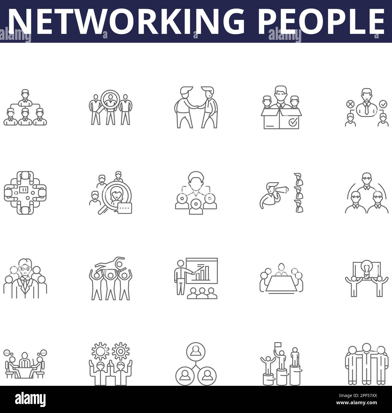 Networking people line vector icons and signs. Networking, Interacting, Associating, Linking ...