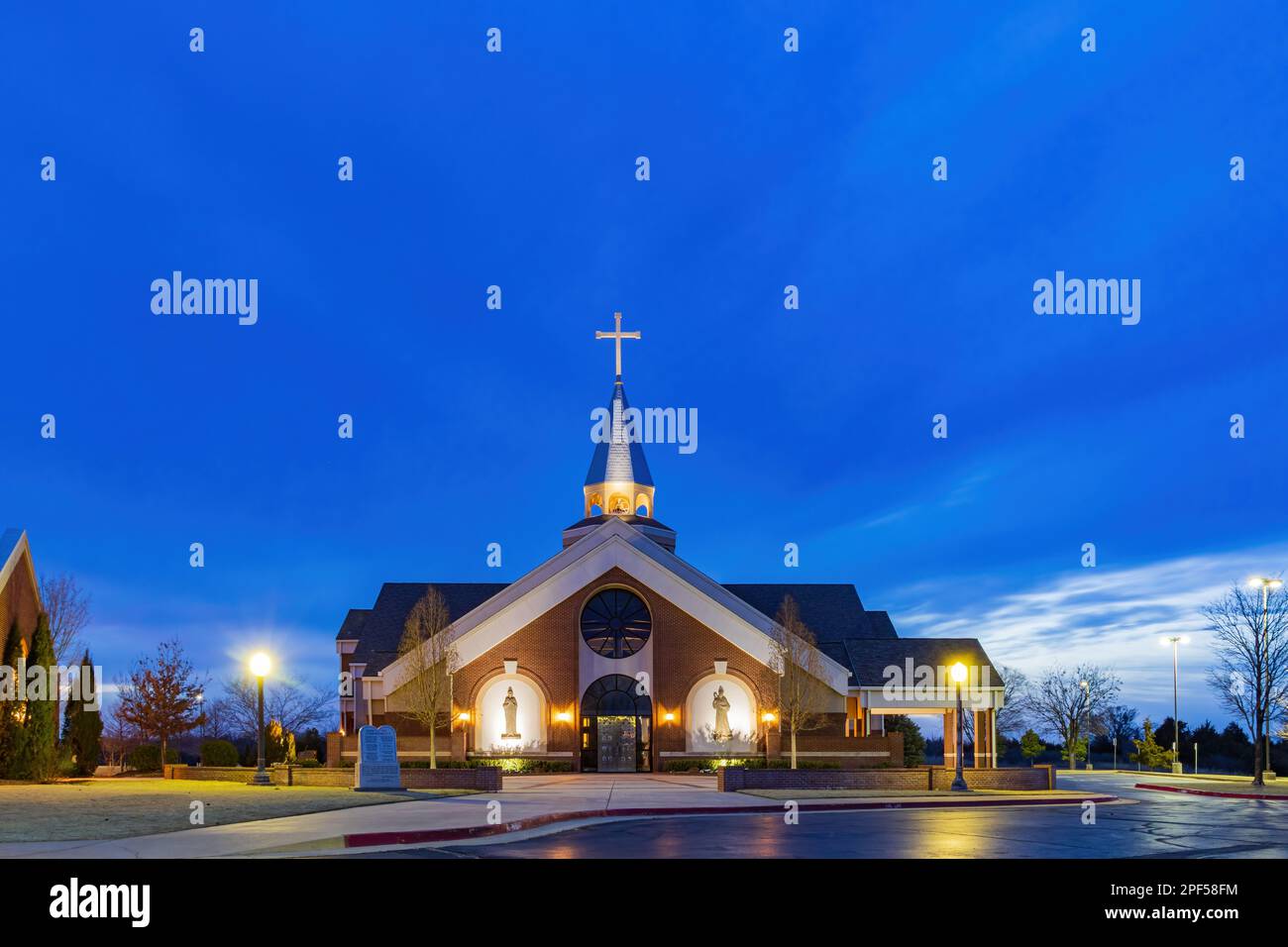 Evening view of the St Monica Catholic Church at Oklahoma Stock Photo ...