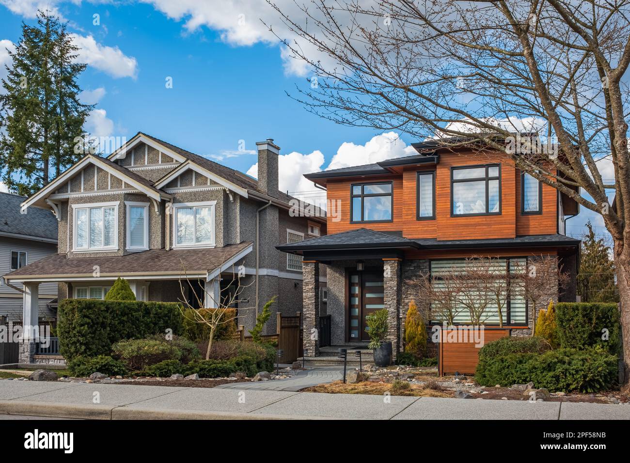 Real Estate Exterior Front House. Big custom made luxury houses with nicely landscaped front ...