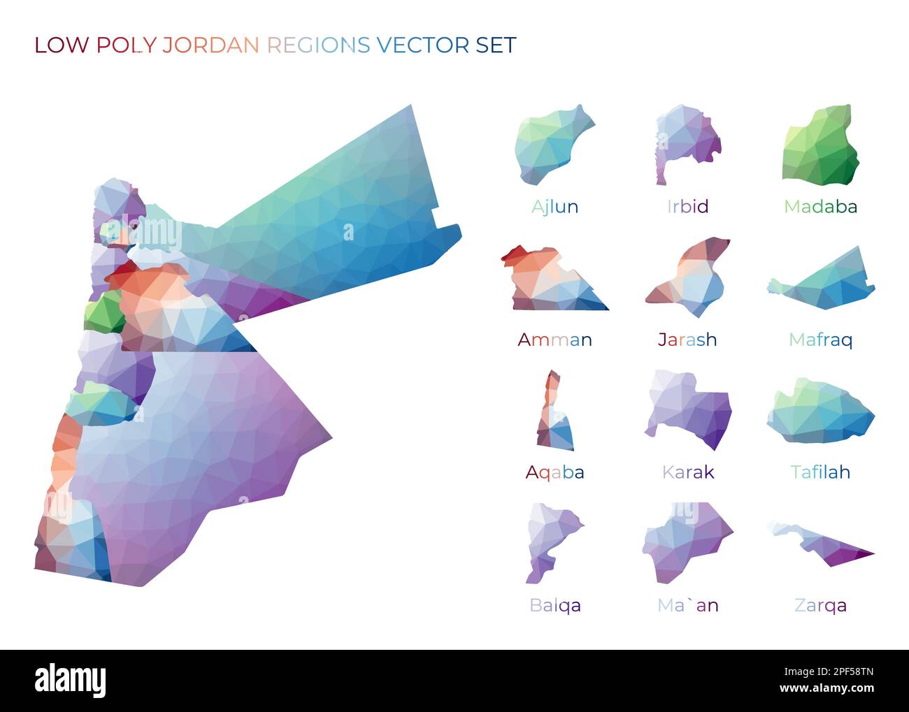 Jordanian low poly regions. Polygonal map of Jordan with regions ...