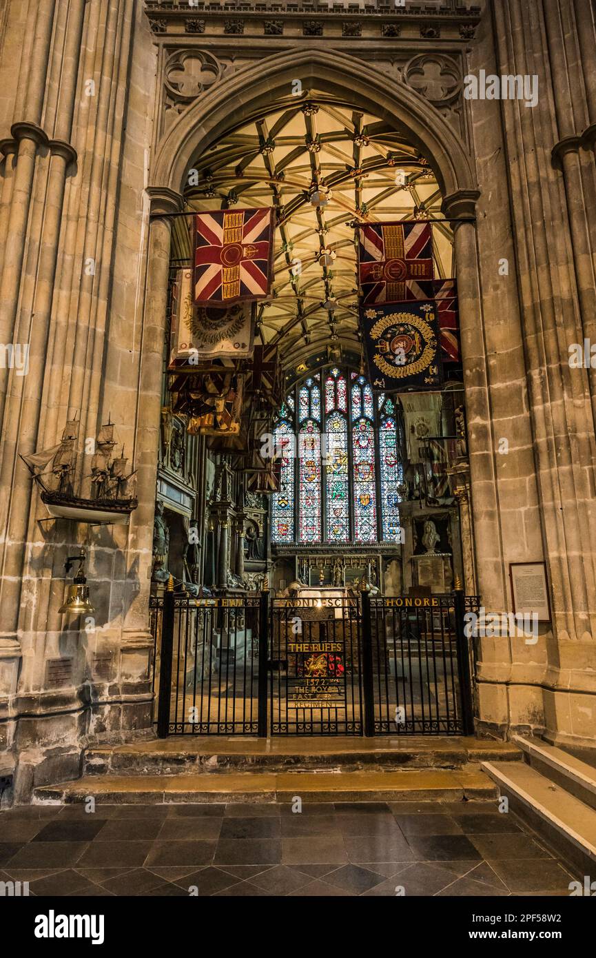 The image is of the memorial chapel with Battle Honours at Canterbury ...