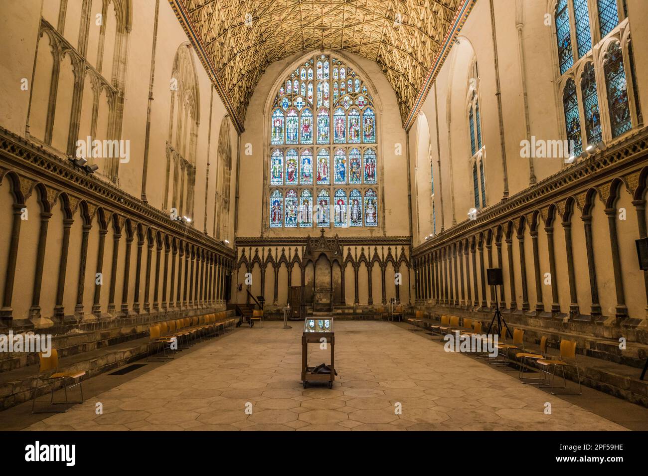 The image is of the Chapter House prayer room with its famous stained ...