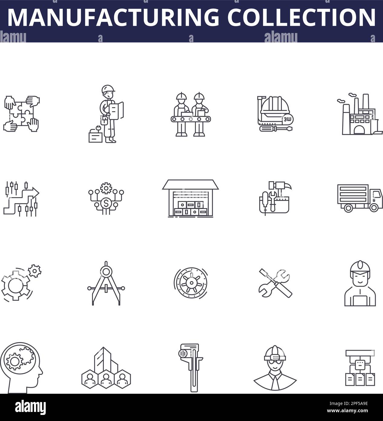 Manufacturing Collection Line Vector Icons And Signs Collection Production Assembly Gather