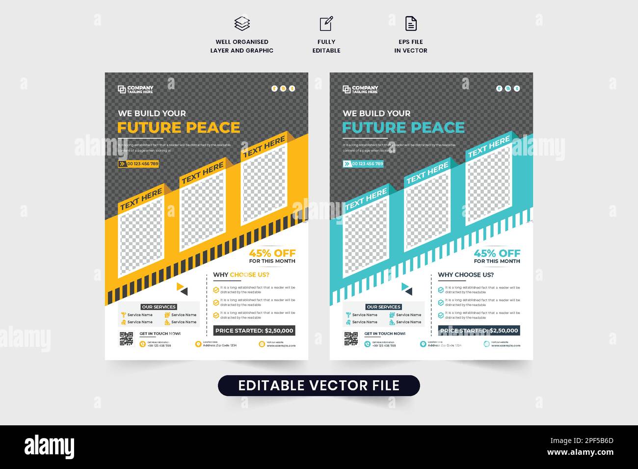 Construction flyer design with yellow and aqua colors. Modern home ...