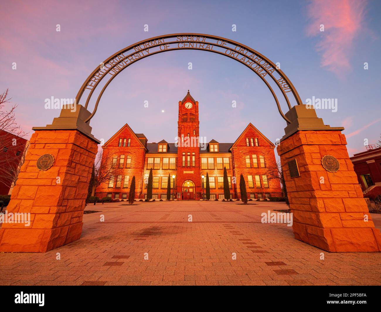 Sunset view of the Old North Tower of University of Central Oklahoma at ...