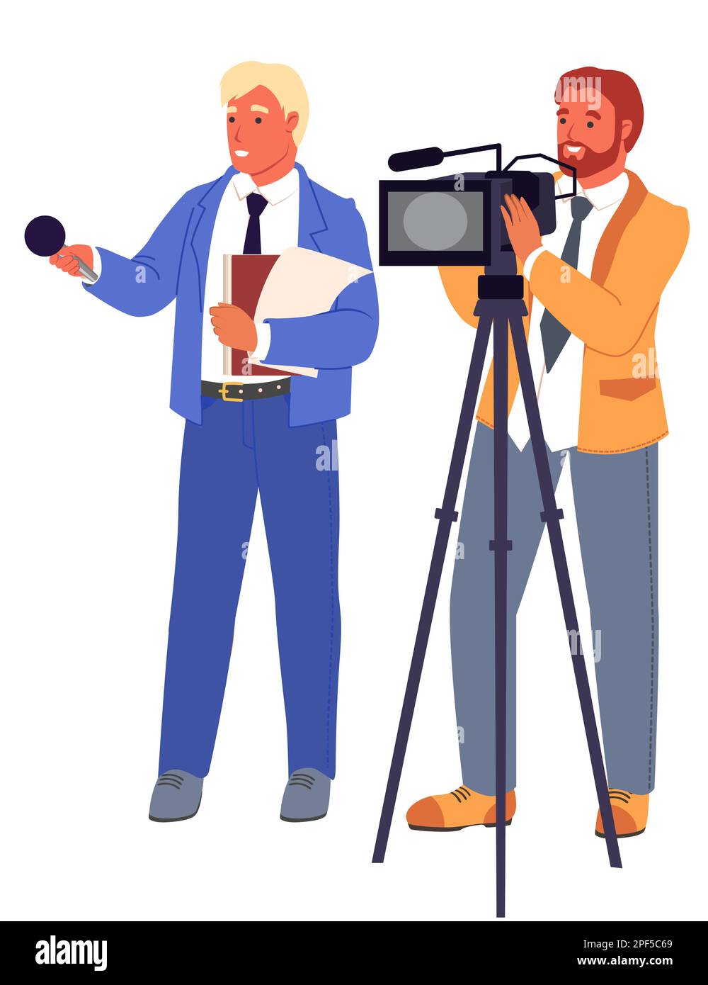 TV reporter with microphone and operator vector illustration Stock ...
