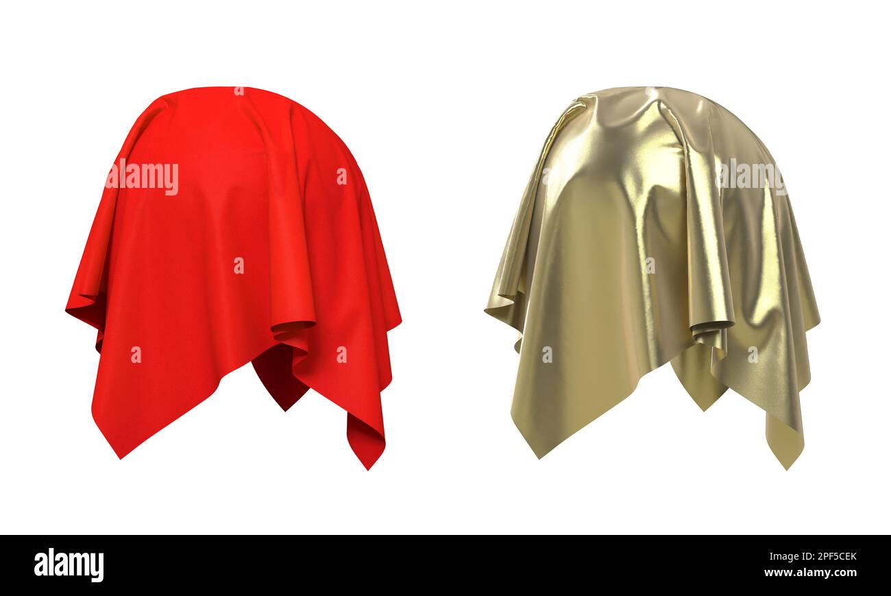 Set of spheres covered with red and golden shiny fabric material ...