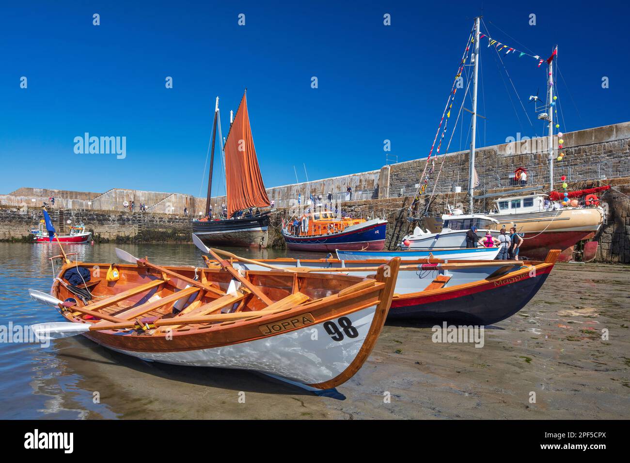 View of the traditional boat festival in Portsoy, Moray Firth ...