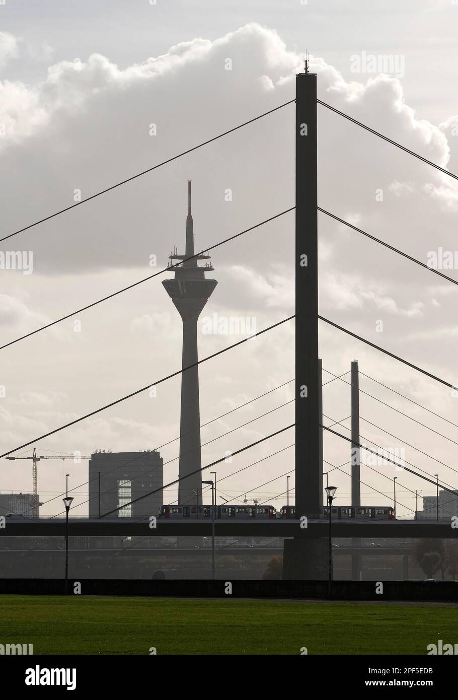 The Rhine Tower and the Rheinknie Bridge, Duesseldorf, North Rhine ...