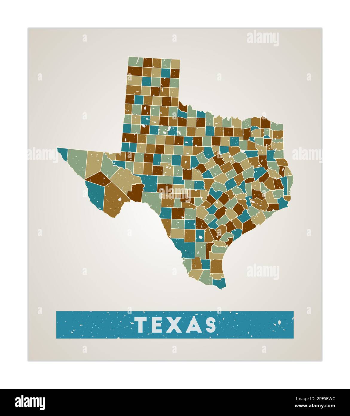 Texas map. US state poster with regions. Old grunge texture. Shape of ...