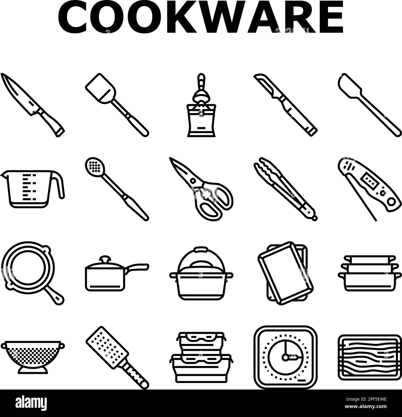 cookware kitchen cooking food icons set vector Stock Vector Image & Art ...