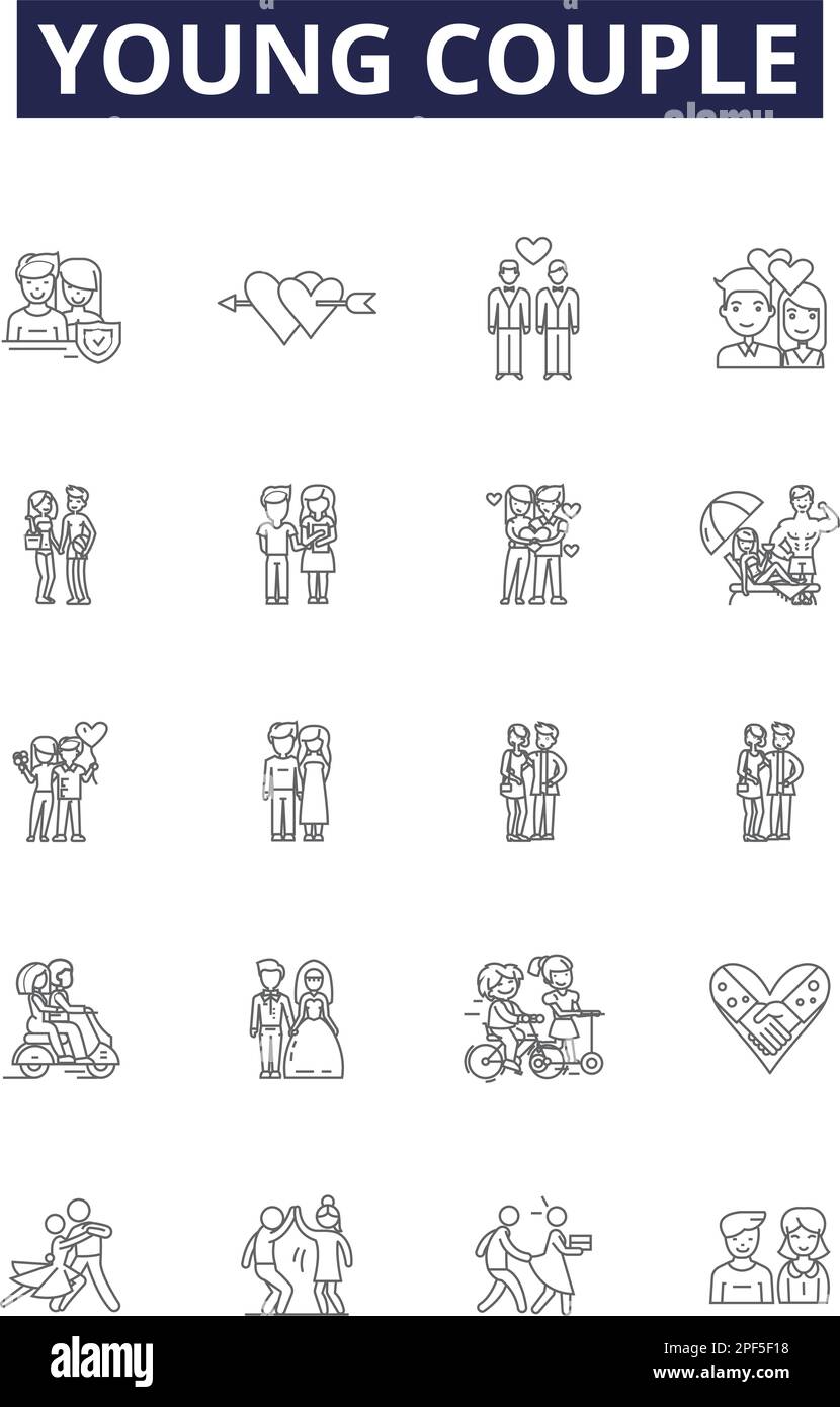 Young couple line vector icons and signs. Young, Youthful, Nuptial ...