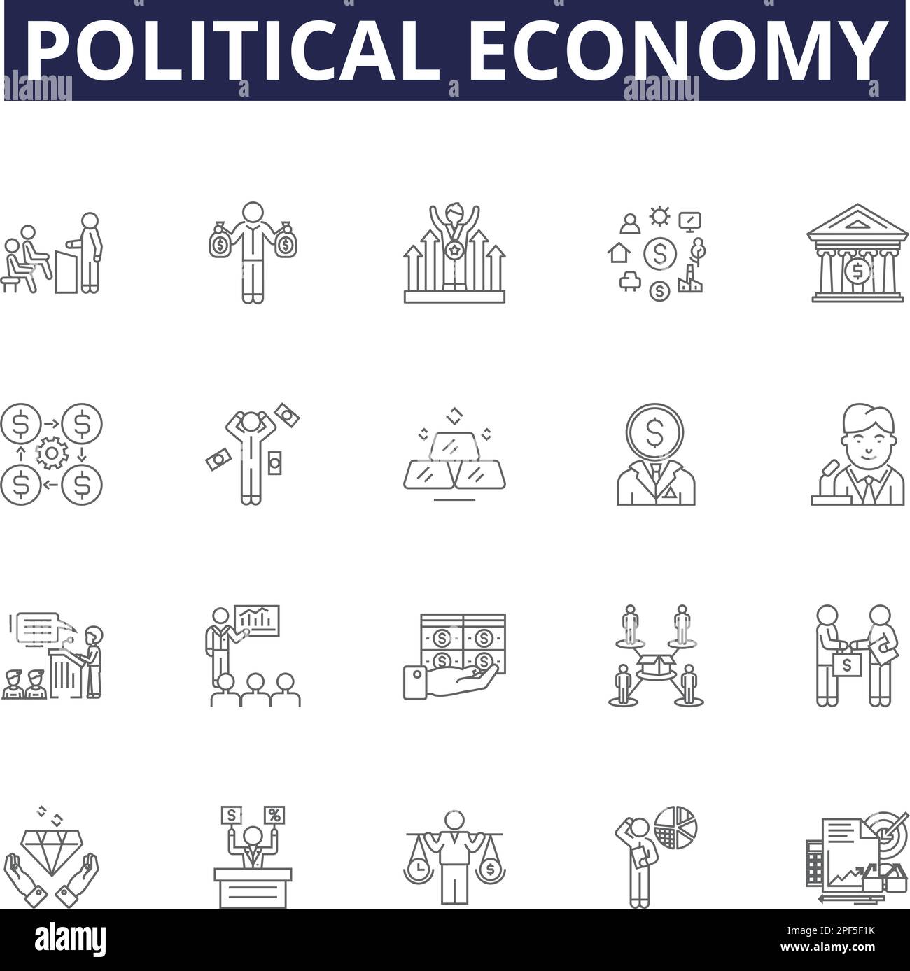Political economy line vector icons and signs. Economy, Society, System ...