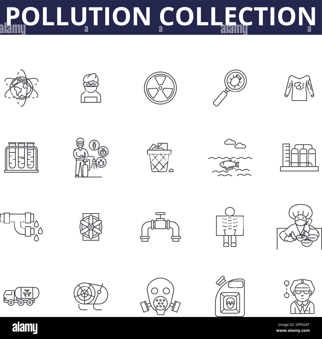 Pollution collection line vector icons and signs. collection ...