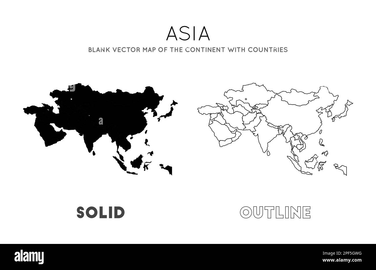 Asia map. Blank vector map of the continent with countries. Borders of ...