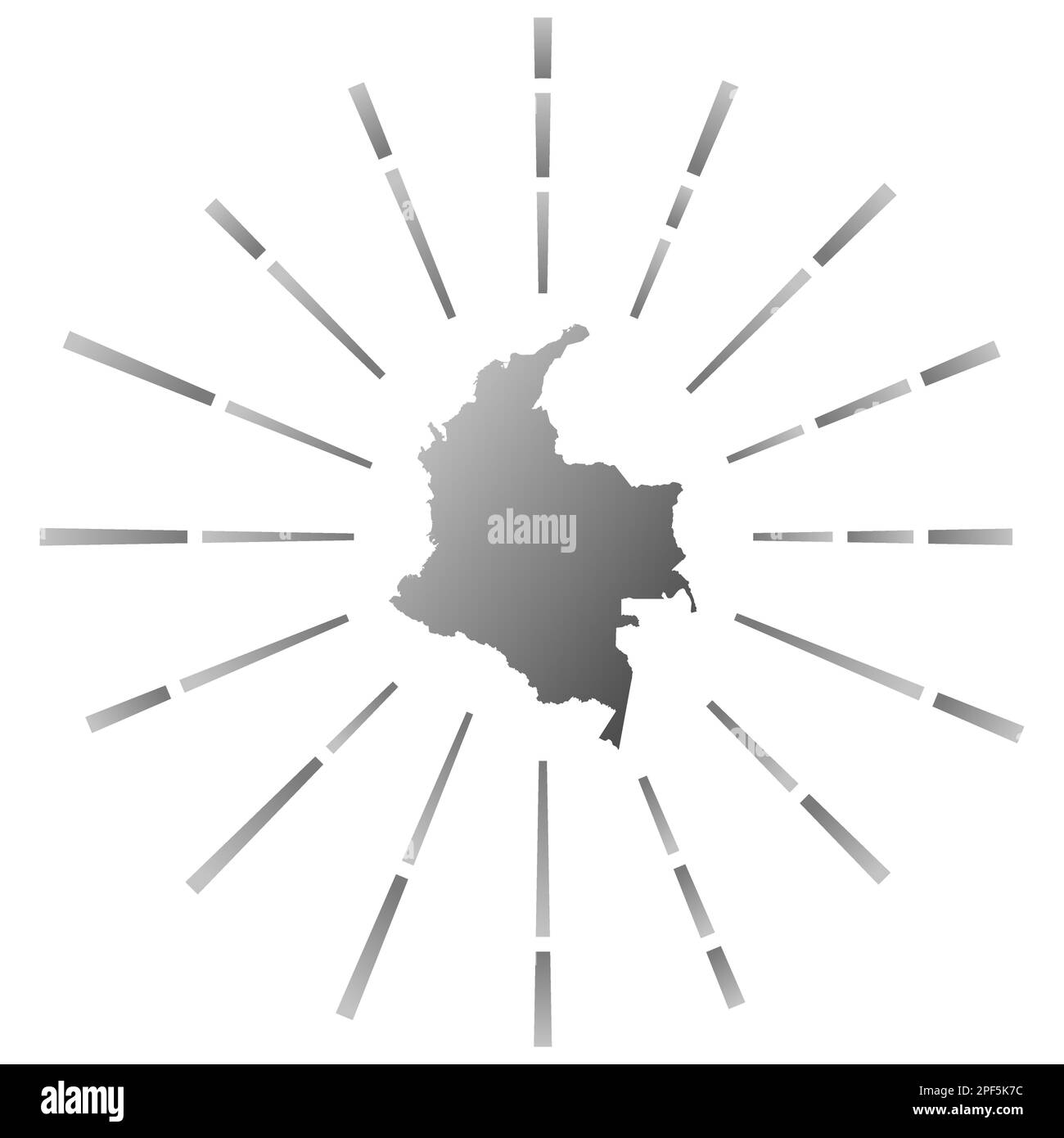 Colombia gradiented sunburst. Map of the country with colorful star ...