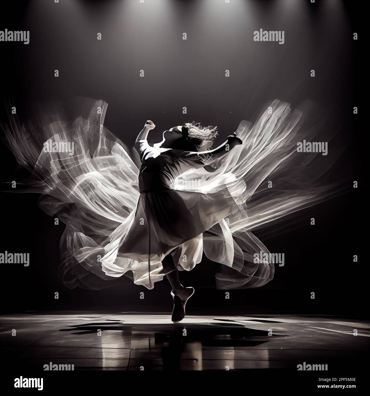 a woman dancing in the dark with light streaming through her hair and ...