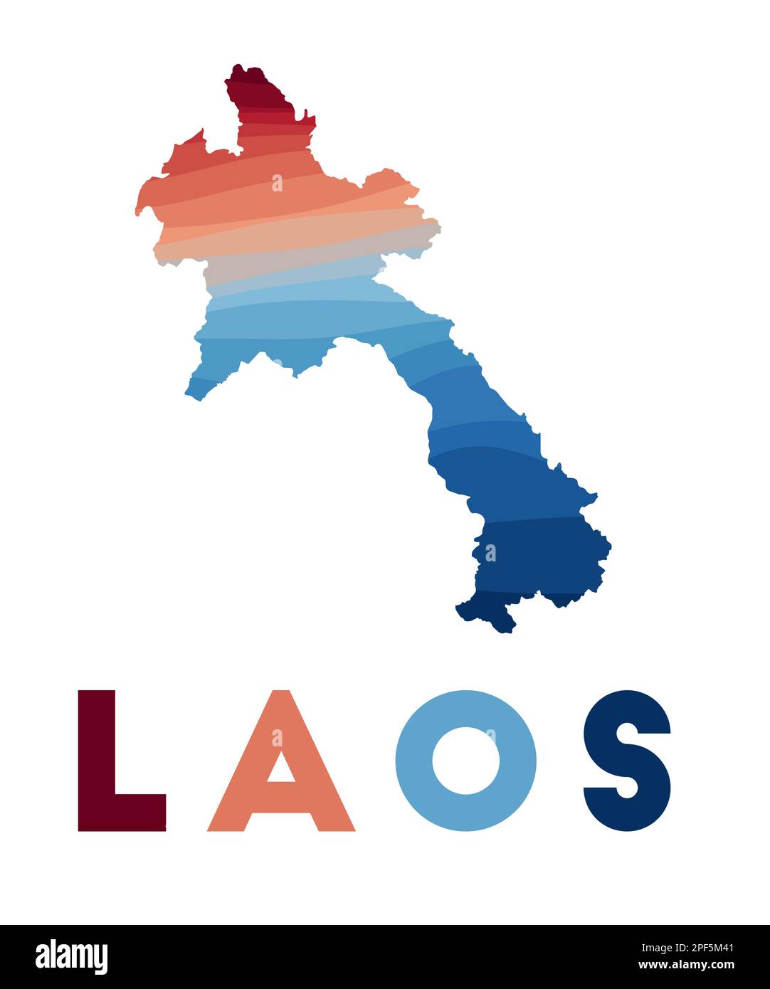 Laos map. Map of the country with beautiful geometric waves in red and ...