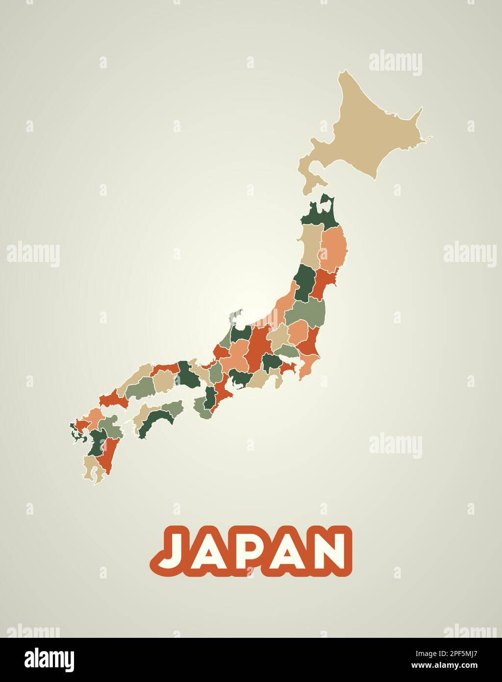 Japan poster in retro style. Map of the country with regions in autumn ...