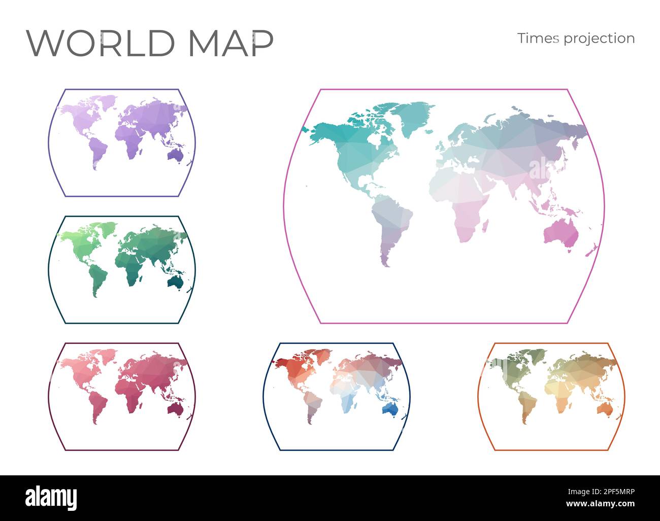 Low Poly World Map Set. John Muir's Times projection. Collection of the ...