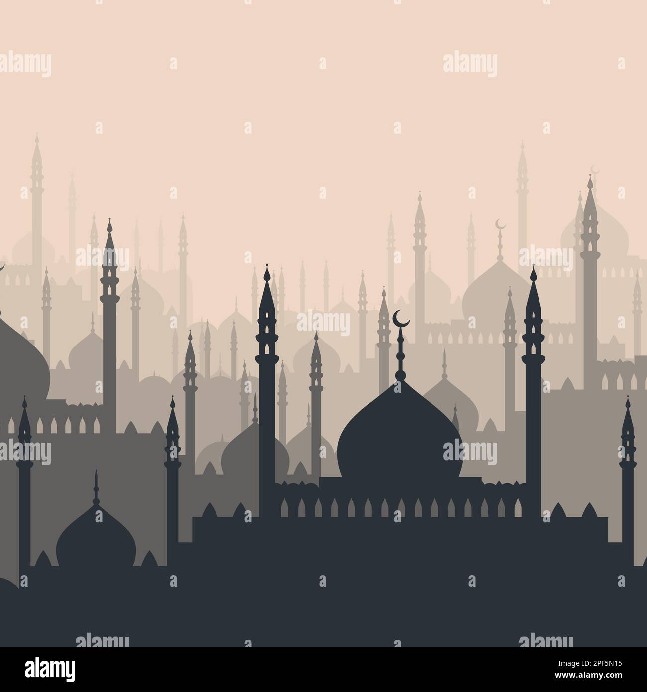 Oriental city skyline. Mosque dome and minarets. Vector illustration, flat design Stock Vector ...