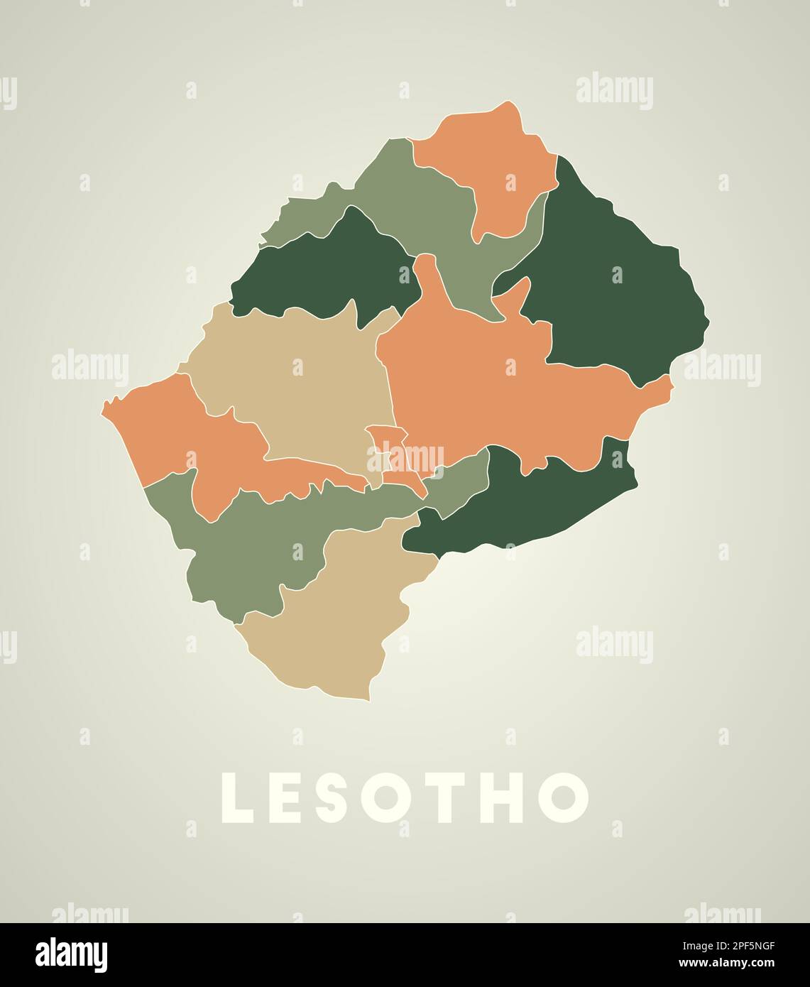 Lesotho poster in retro style. Map of the country with regions in ...