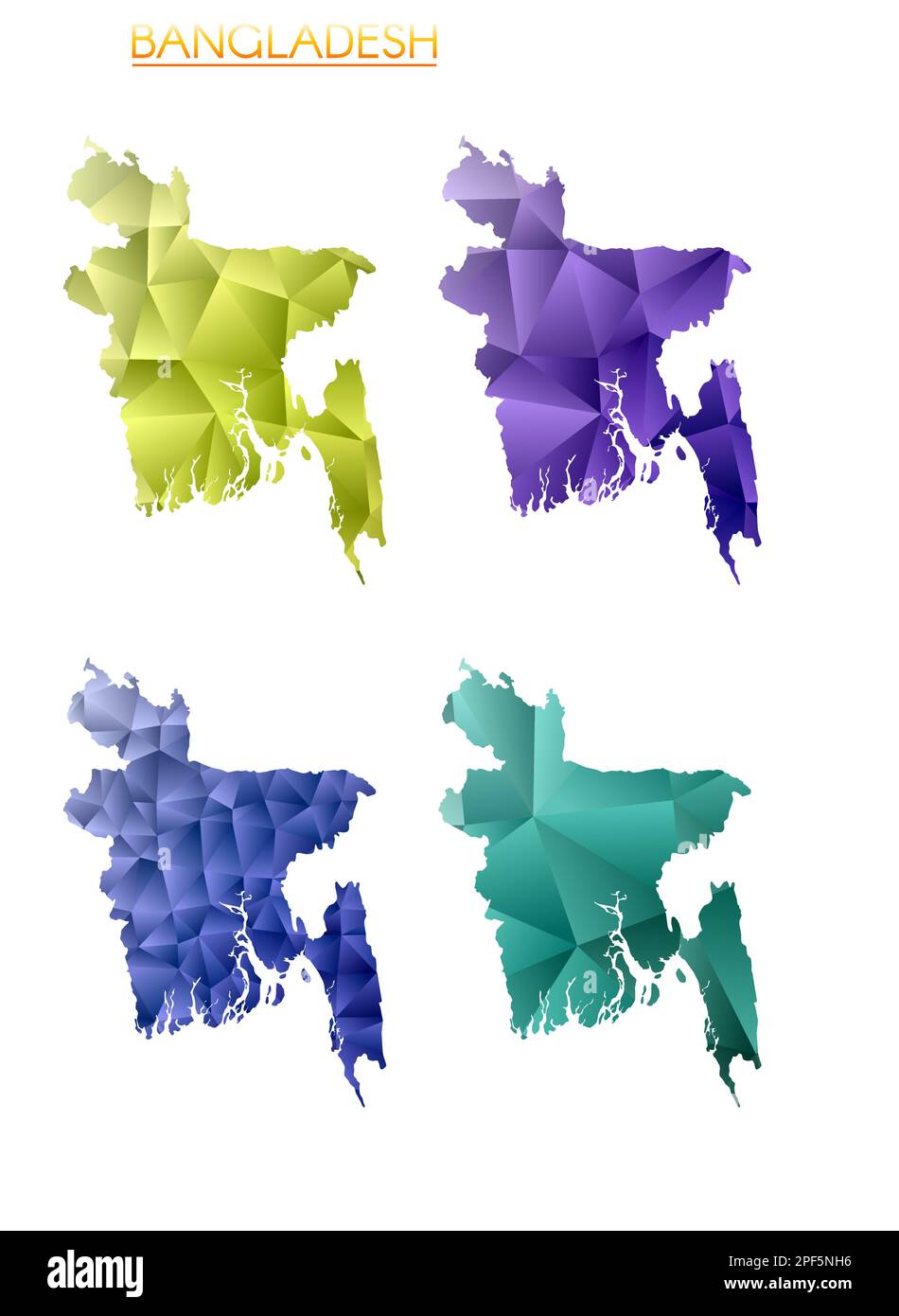 Set of vector polygonal maps of Bangladesh. Bright gradient map of ...