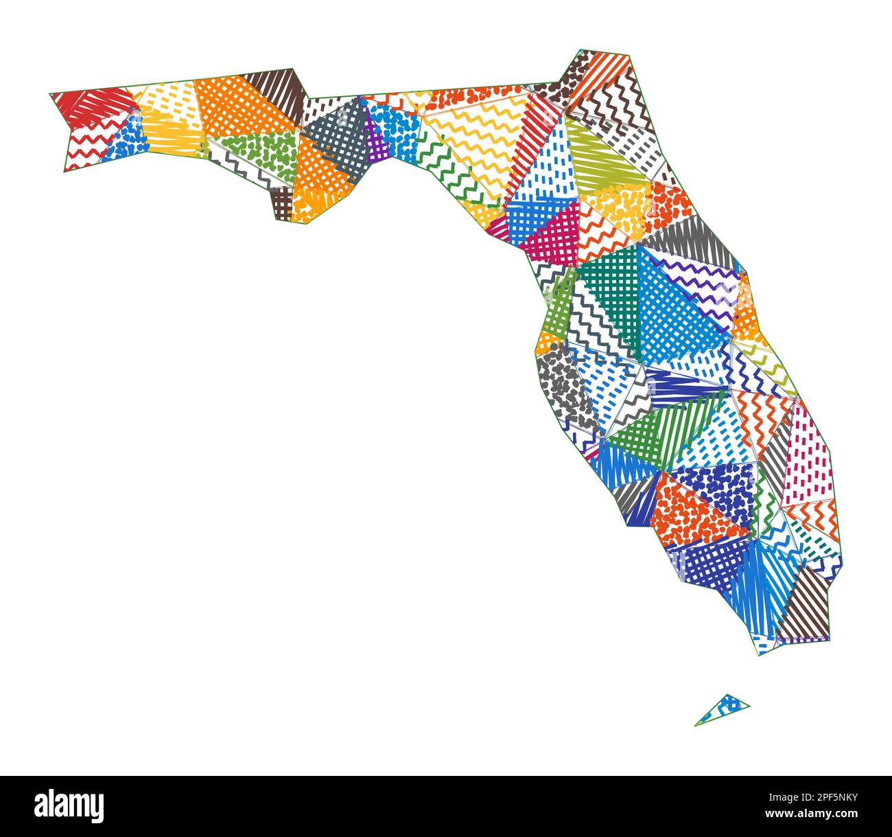Kid style map of Florida. Hand drawn polygons in the shape of Florida ...