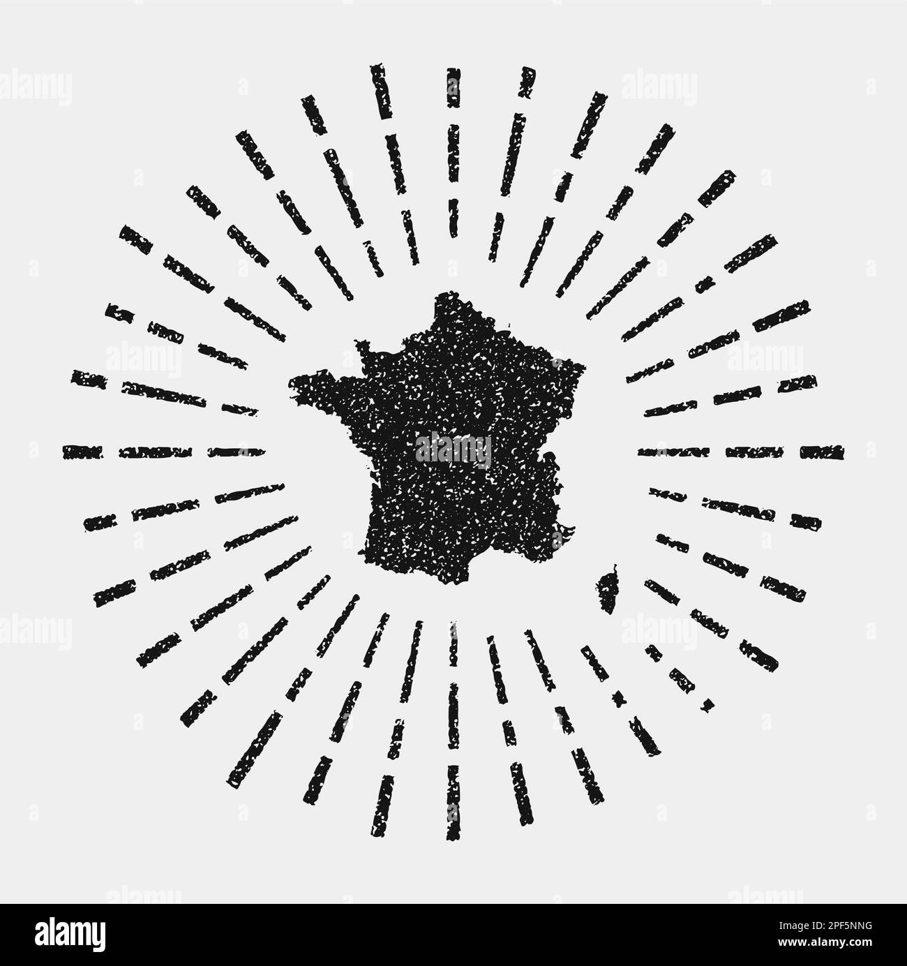 Vintage map of France. Grunge sunburst around the country. Black France ...