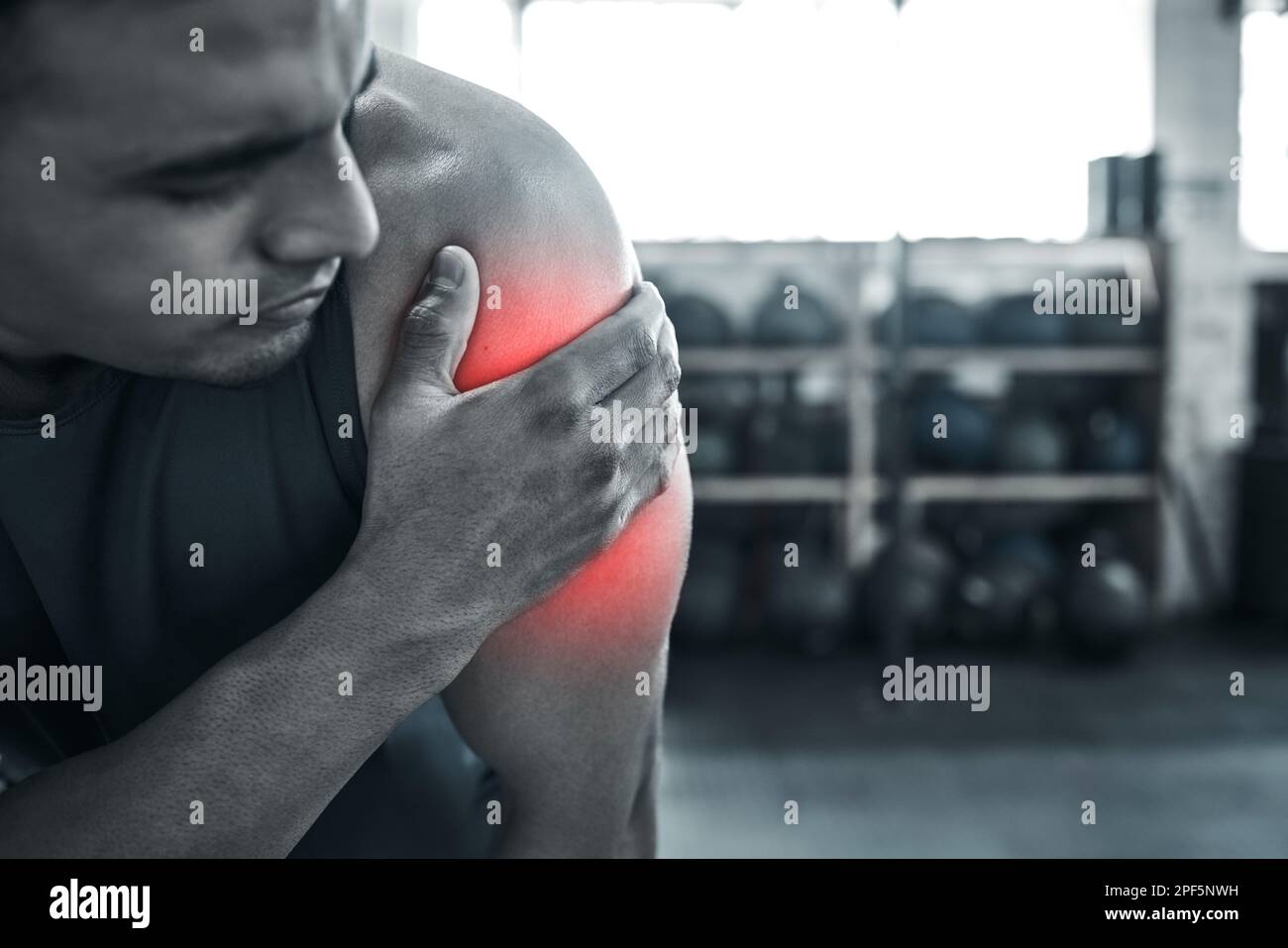 Arm pain can stop any trainer. Young, fit athlete with arm injury ...