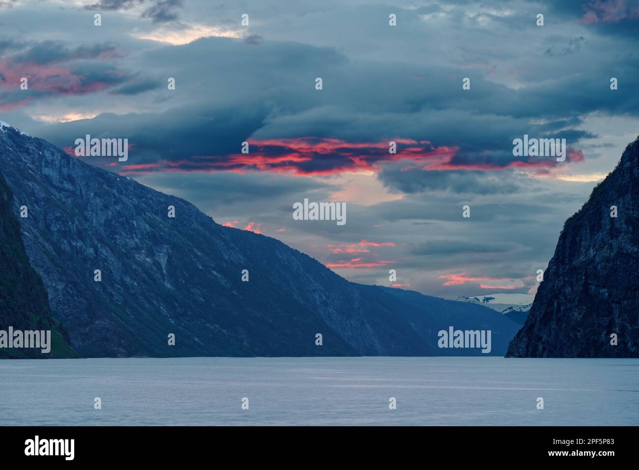 Norway, view over a part of the South Fjord in the evening shortly ...