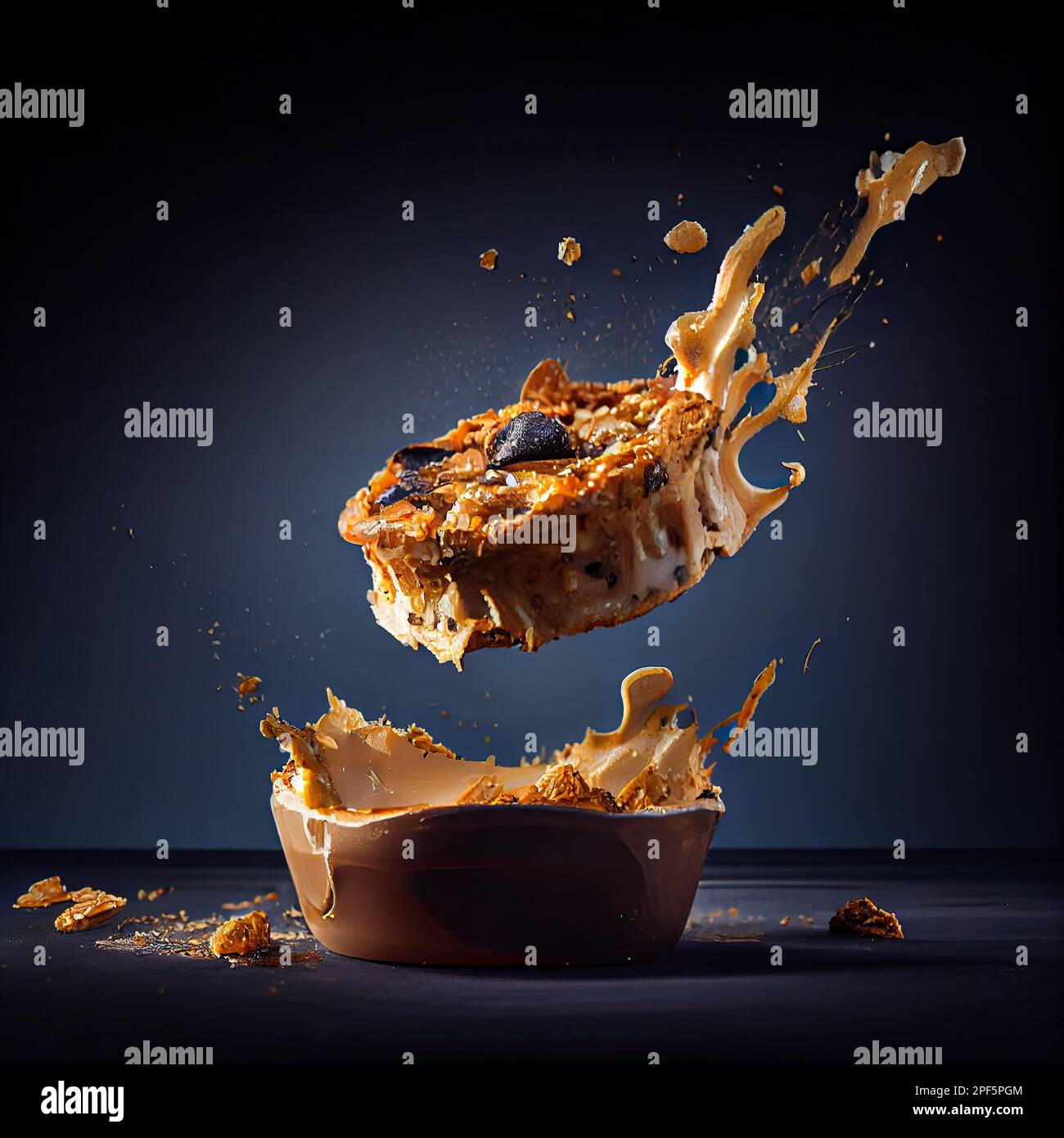 an ice cream dessert being thrown in the air with chocolate and ...