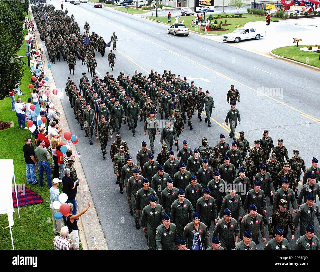 Members of the 4th Fighter Wing at Seymour Johnson Air Force Base march ...