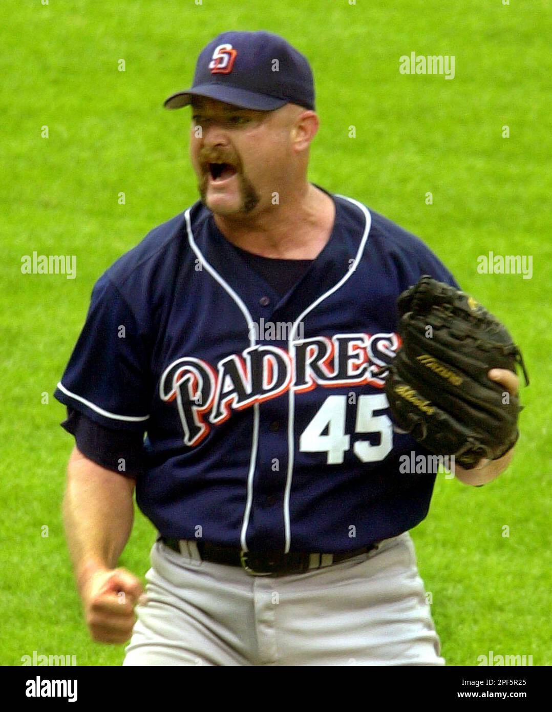 San Diego Padres closer Rod Beck reacts to striking out Pittsburgh ...