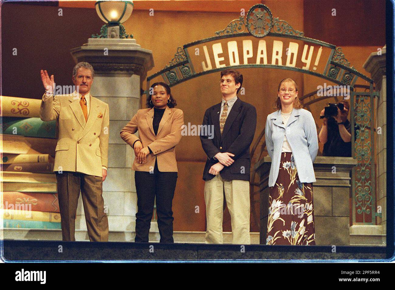 JEOPARDY 1/C/22MAR98/CD/LS ---- From left: Alex Trebek; Adia Benton, Jr ...
