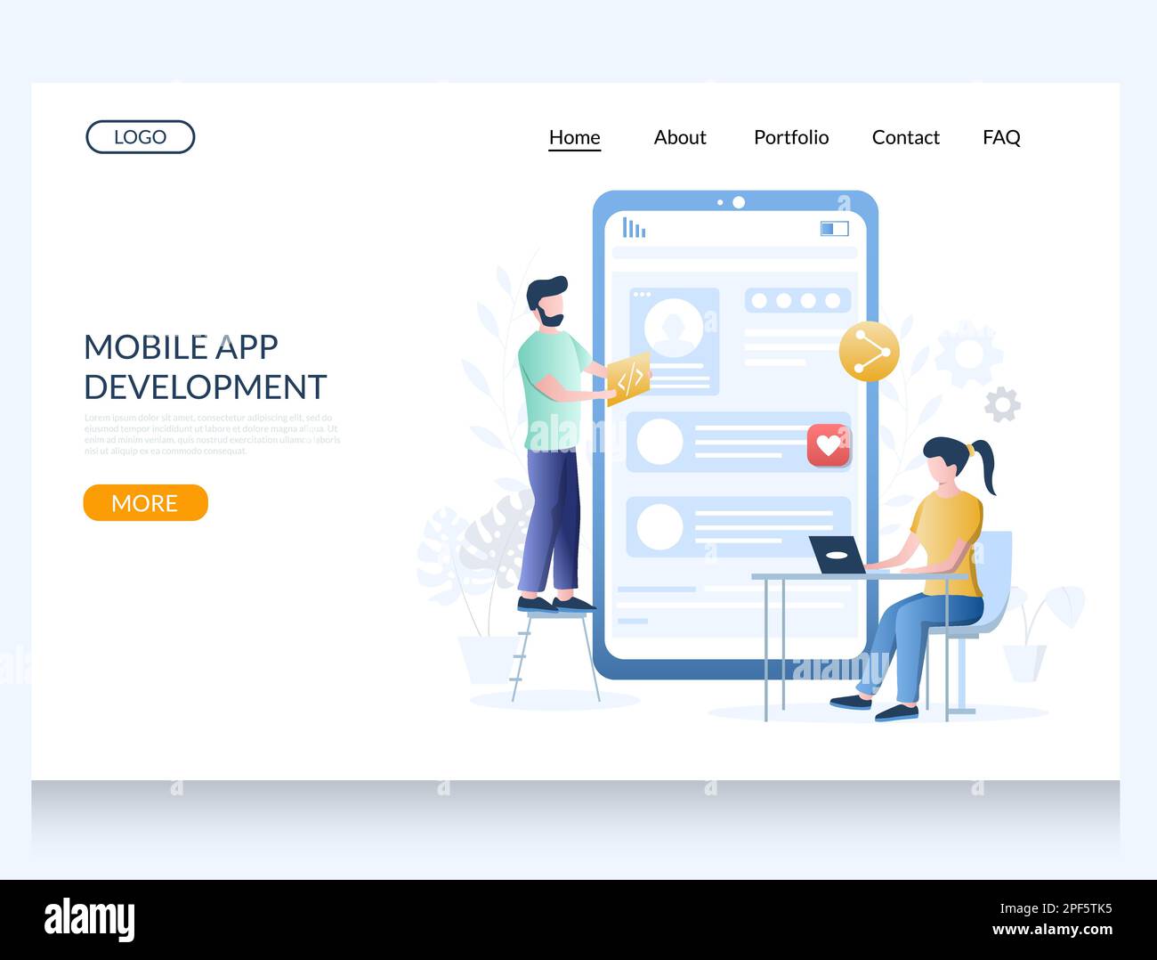 Mobile app development vector website landing page design template ...