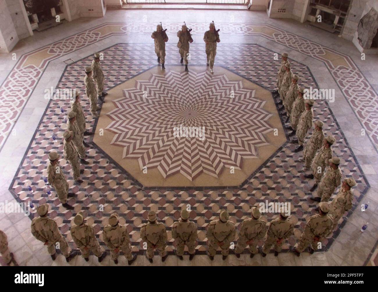 Iraqi soldiers train inside Saddam Hussein's Palace of Spears in Mosul ...