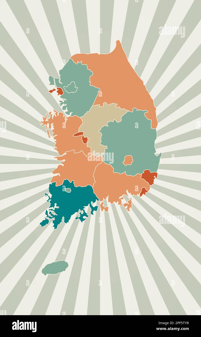 South Korea map. Poster with map of the country in retro color palette ...
