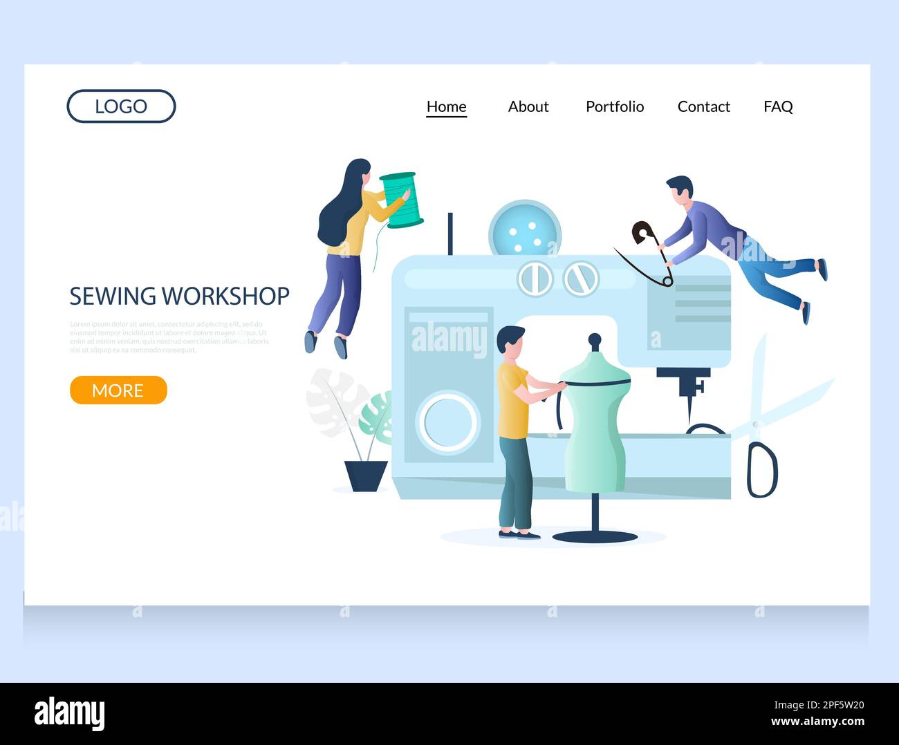 Sewing workshop vector website landing page design template Stock ...
