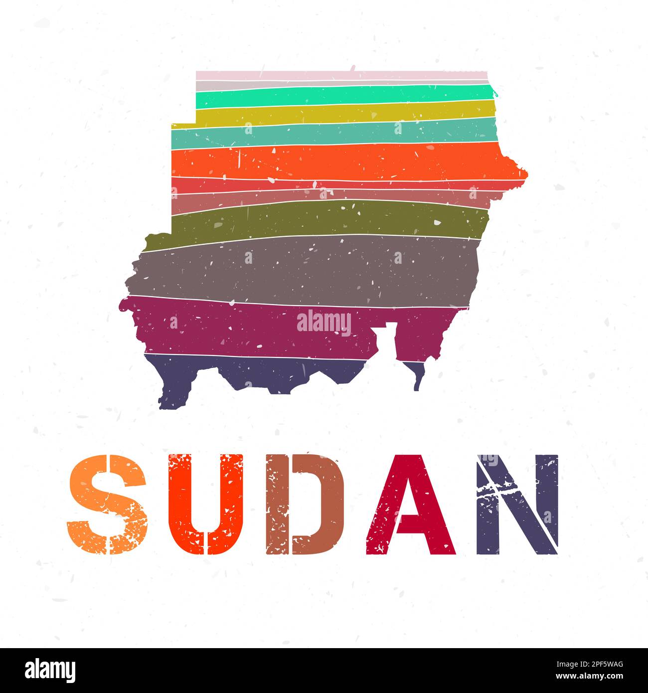 Sudan map design. Shape of the country with beautiful geometric waves and grunge texture. Cool ...