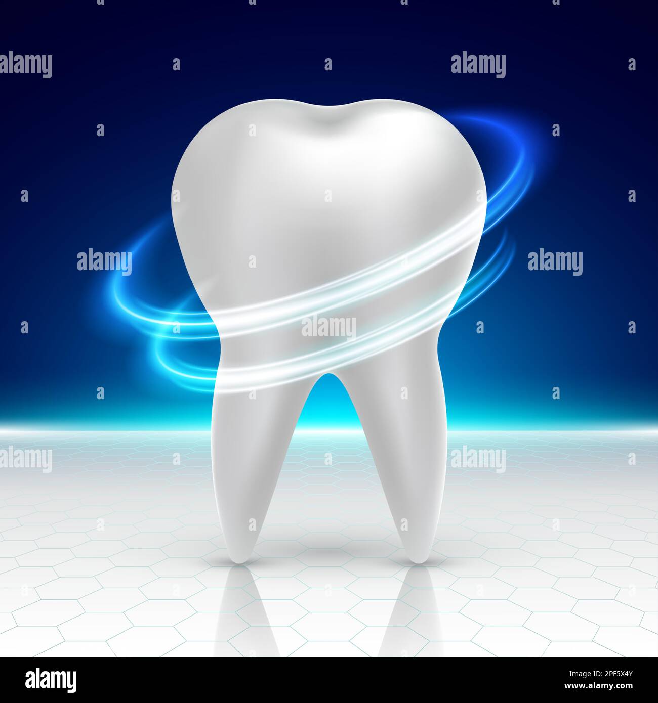 Laser teeth whitening futuristic style banner. White tooth in ...